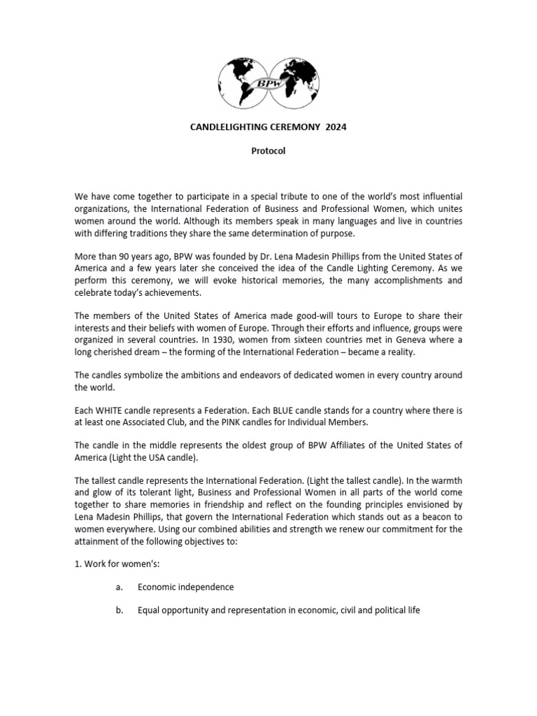 2024-11 Candle Lighting Ceremony Protocol - English | PDF
