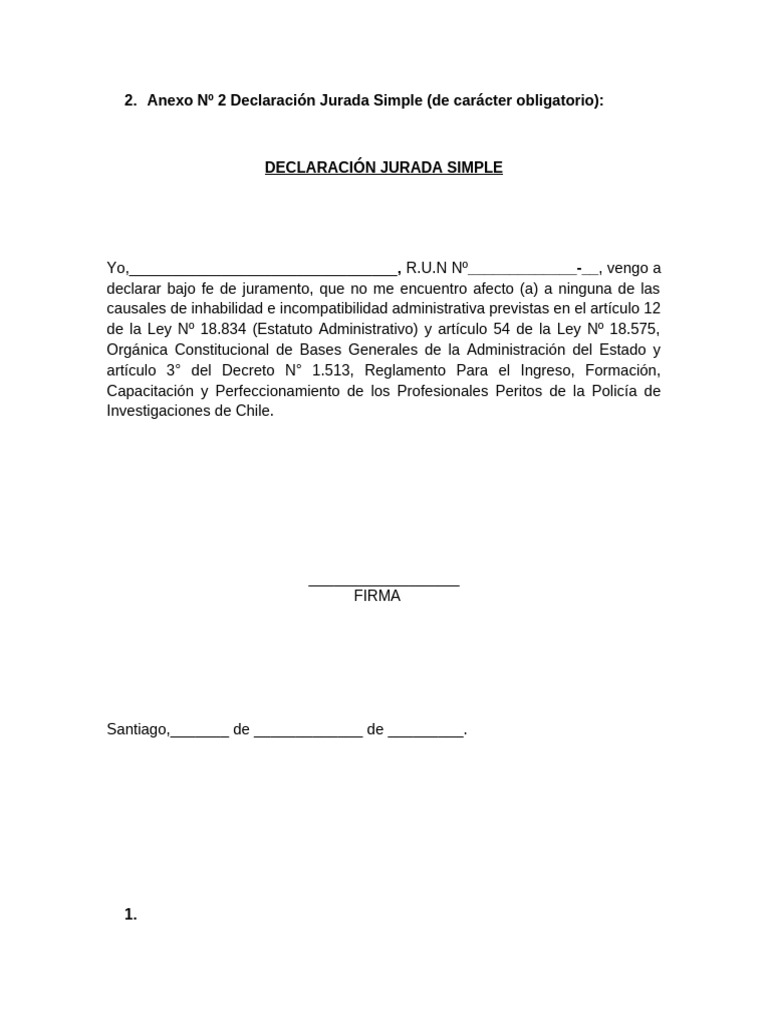 Anexo #2 Declaración Jurada Simple | PDF