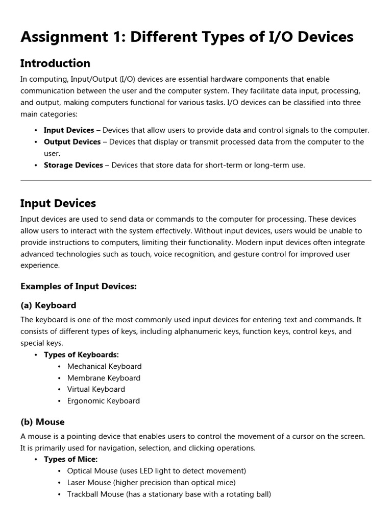Different Types of IO Devices | PDF | Computer Keyboard | Input/Output