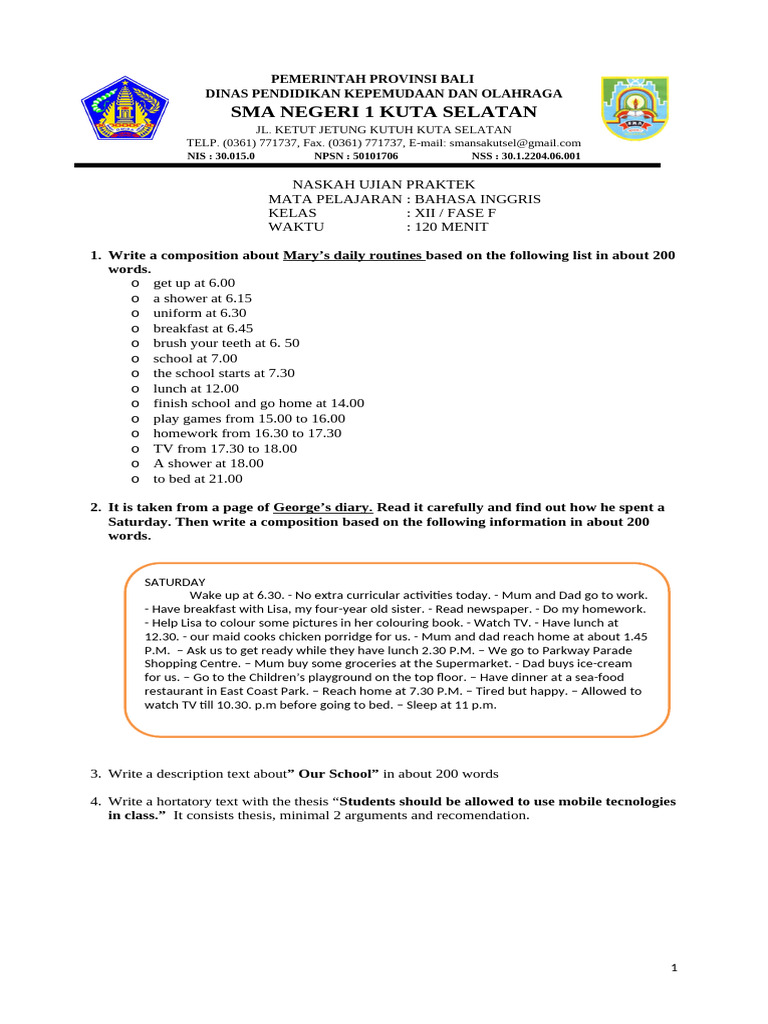 Naskah Ujian Praktek Bahasa Inggris | PDF