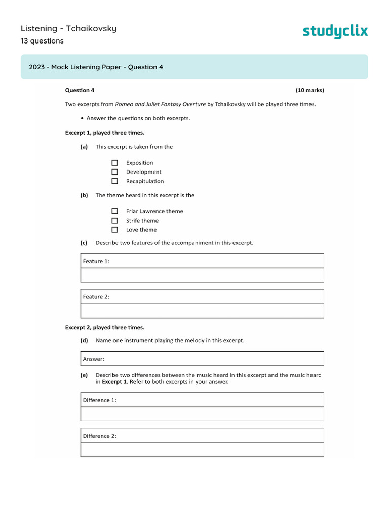 Listening - Tchaikovsky Questions 3 | PDF