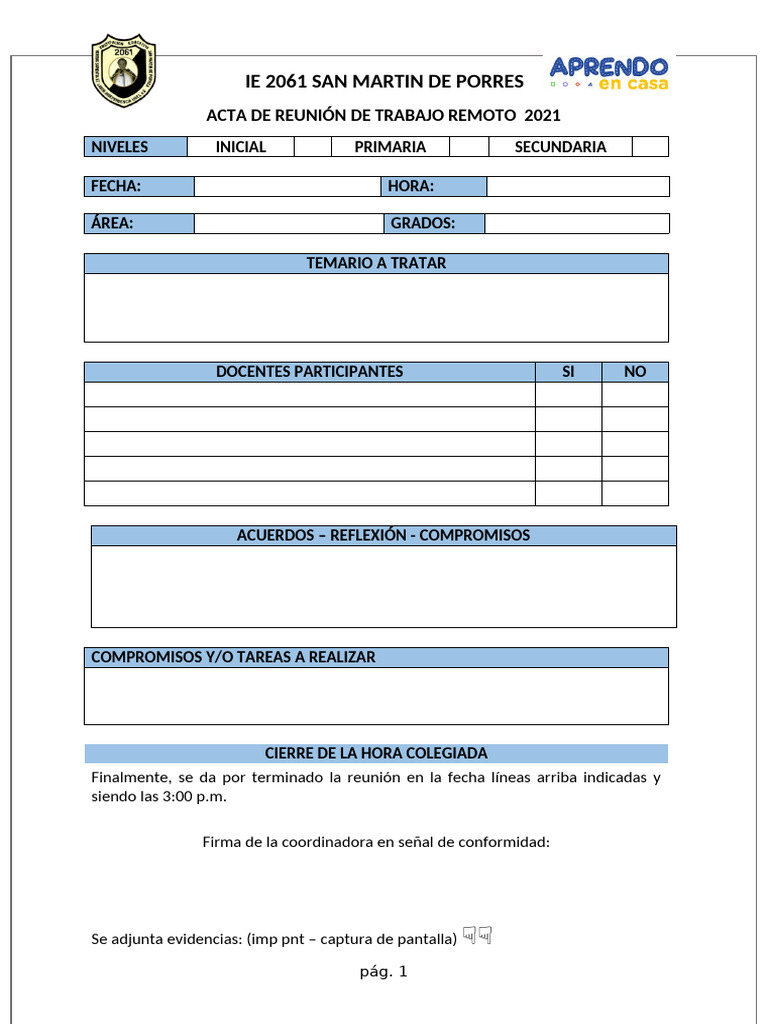 Modelo de acta W colegiado 2021 (1) | PDF