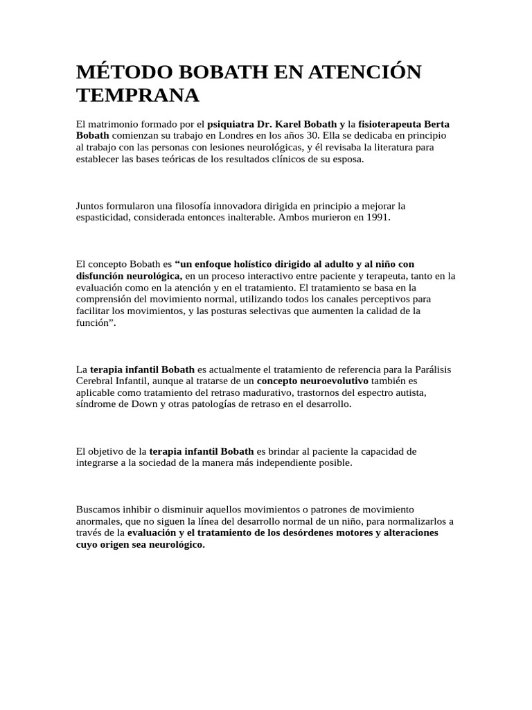 Método Bobath: Terapia Infantil Holística | PDF | Sistema nervioso | Especialidades Medicas