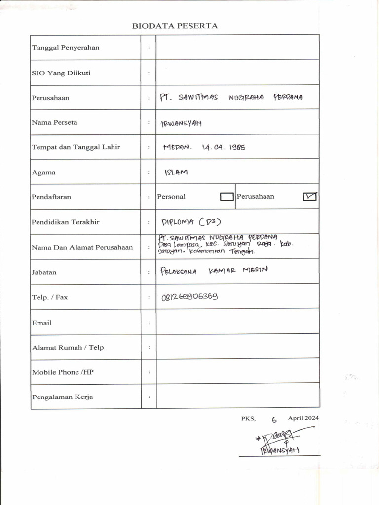 Rekap Karyawan PKS Untuk Pengajuan Sio | PDF