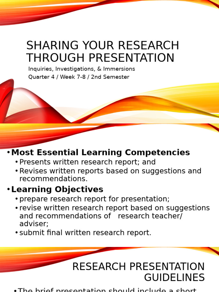 3is Q4W7 8 Sharing Your Research Through Presentation | PDF | Procedural Knowledge | Learning