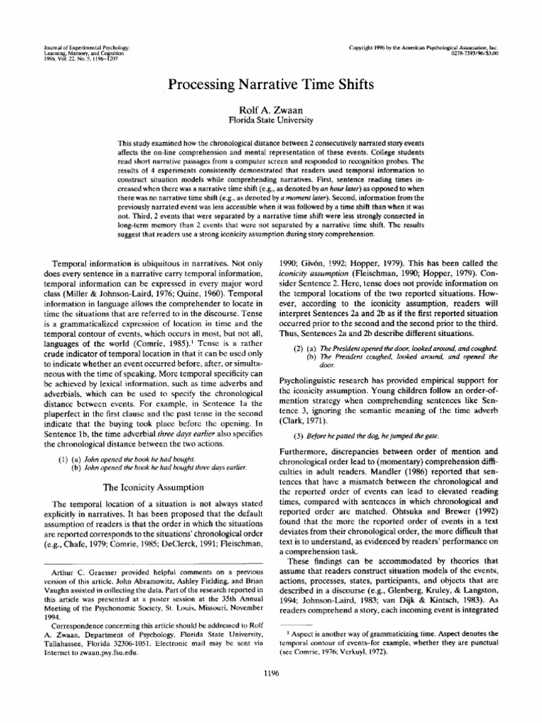 Processing Narrative Time Shifts | PDF | Grammatical Tense | Psychology