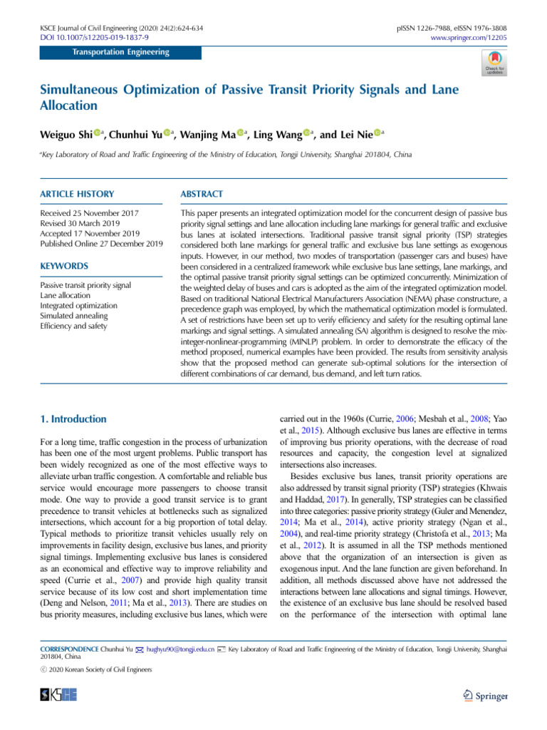Simultaneous Optimization of Passive Transit Priority Signals and Lane | PDF | Traffic ...