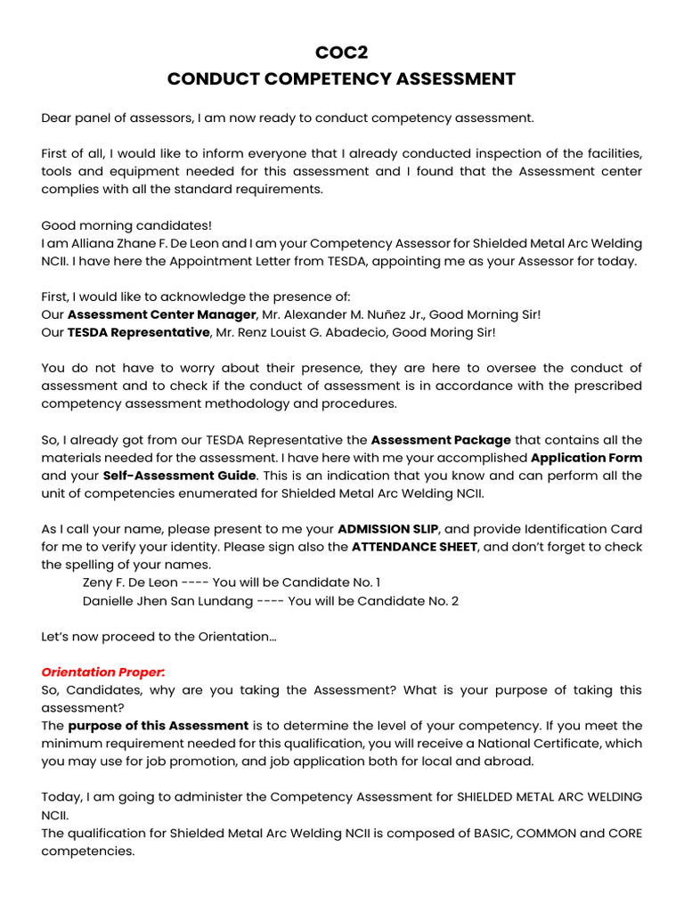 Trainer's Methodology 1 (COC2 CCA Demo Script) (SMAW) | PDF | Welding | Construction