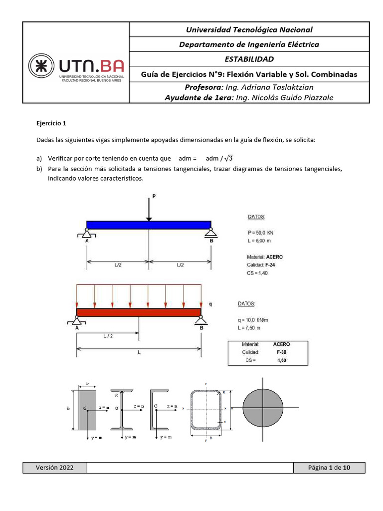 9-Estabiidad - TP N°9 - Flexión Variable y Sol. Combinadas | PDF | Viga (Estructura) | Estrés ...