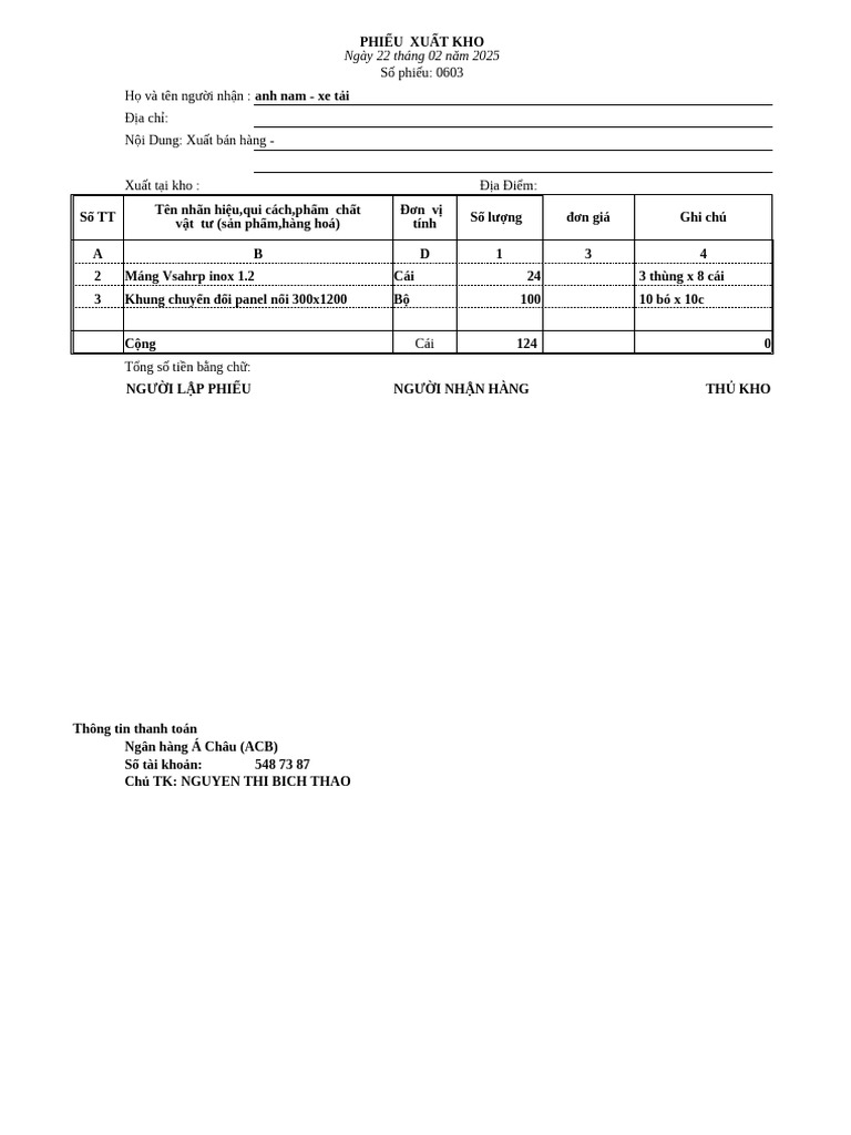 Mau Phieu Xuat Kho Bang Excel | PDF
