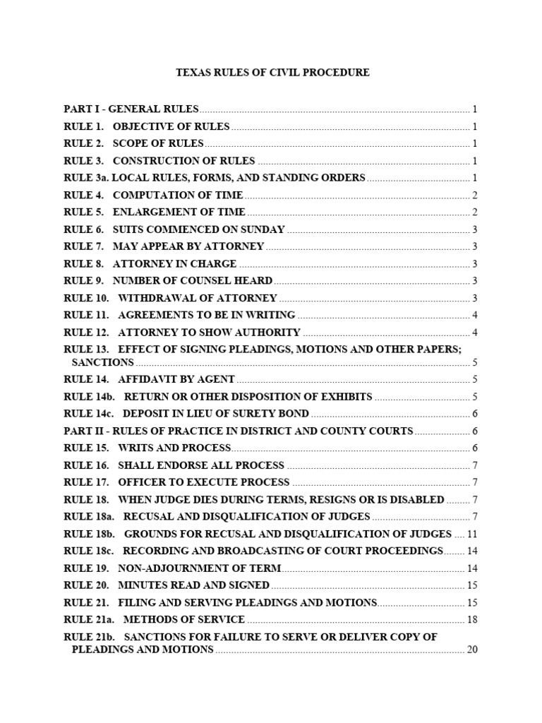 Texas Civil Procedure Rules Overview | PDF | Discovery (Law ...