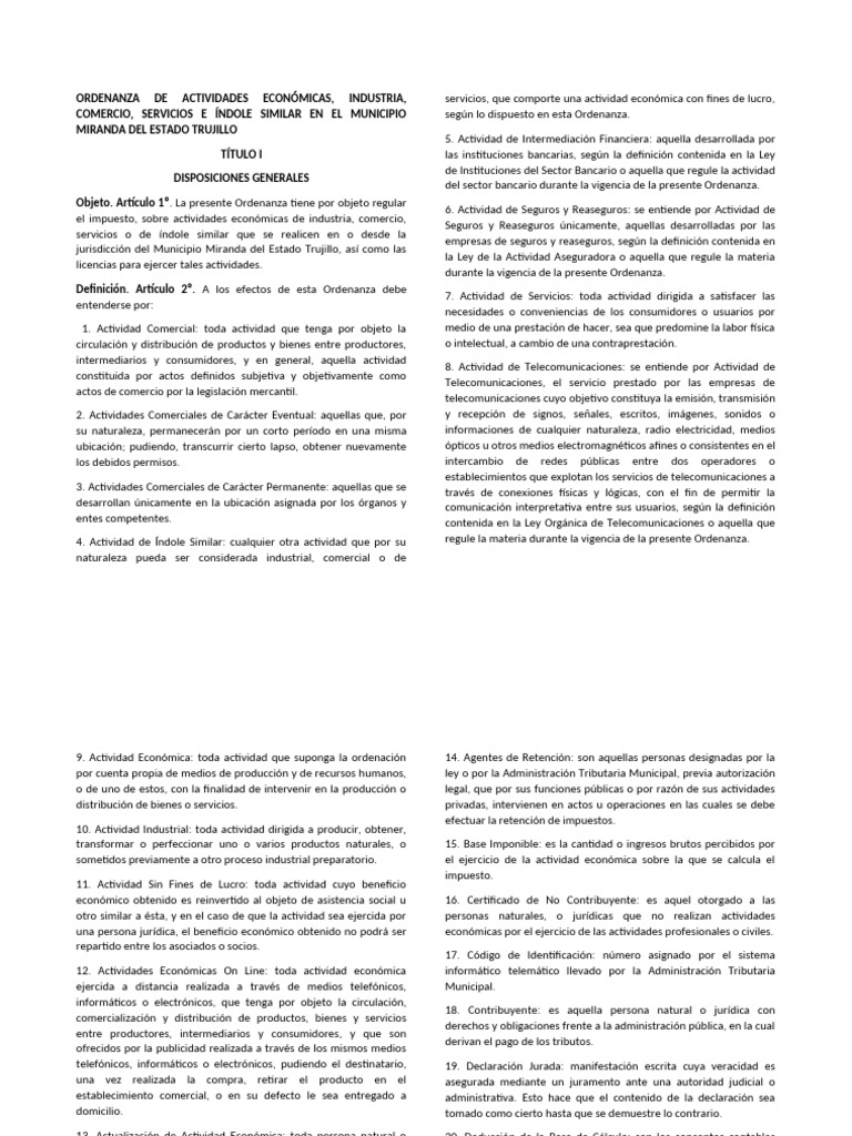 Reforma de La Ordenanza de Actividades Económicas | PDF | Impuestos | Economias