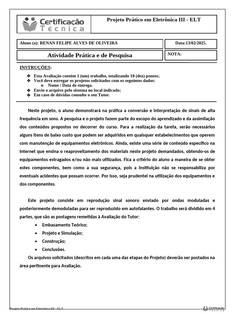 Atividade Prática - PPIII - ELT - 1 | PDF | Rede elétrica | Transistor