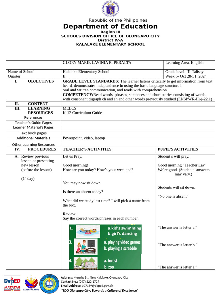 Week 5 Consonant Digraphs CH and SH | PDF | Learning | Linguistics