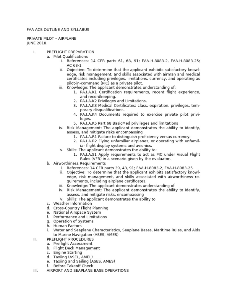 Faa Private Pilot Acs Outline and Syllabus | PDF | Takeoff | Aviation