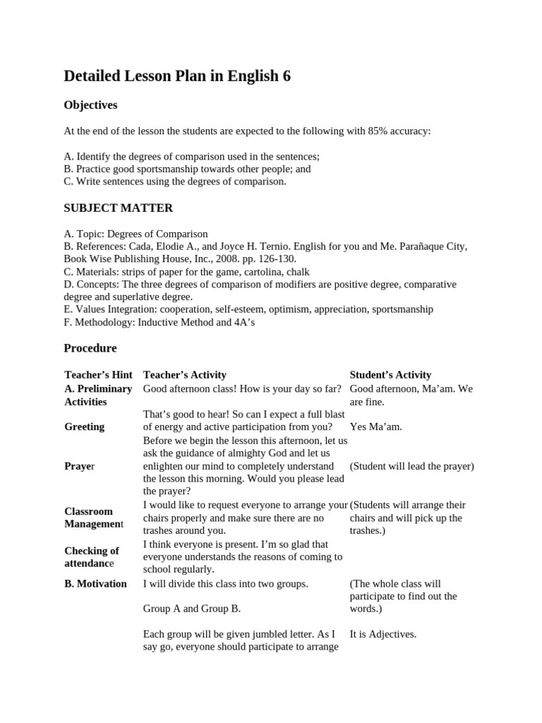Detailed Lesson Plan in English 6 | PDF | Adjective | Linguistics