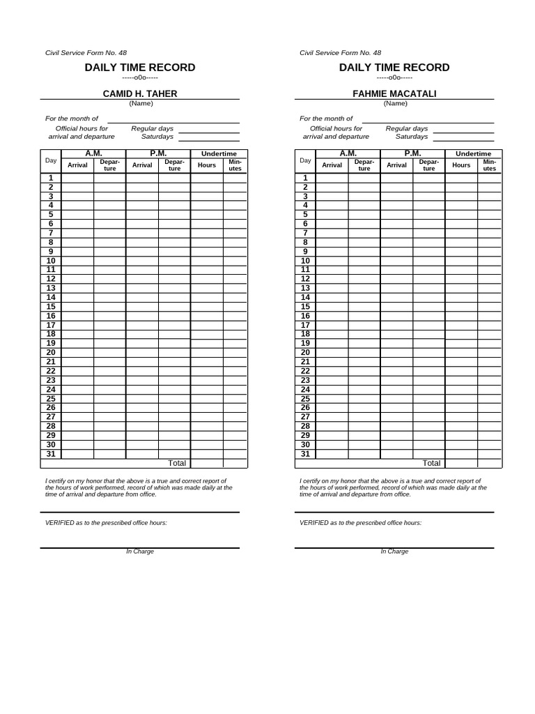 Daily time record sheet | PDF