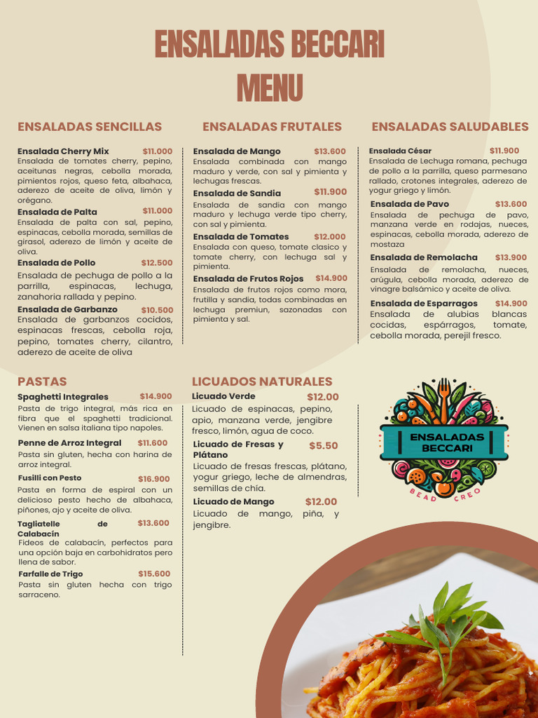 Menú de Ensaladas y Licuados Saludables | PDF | ensalada | pesto