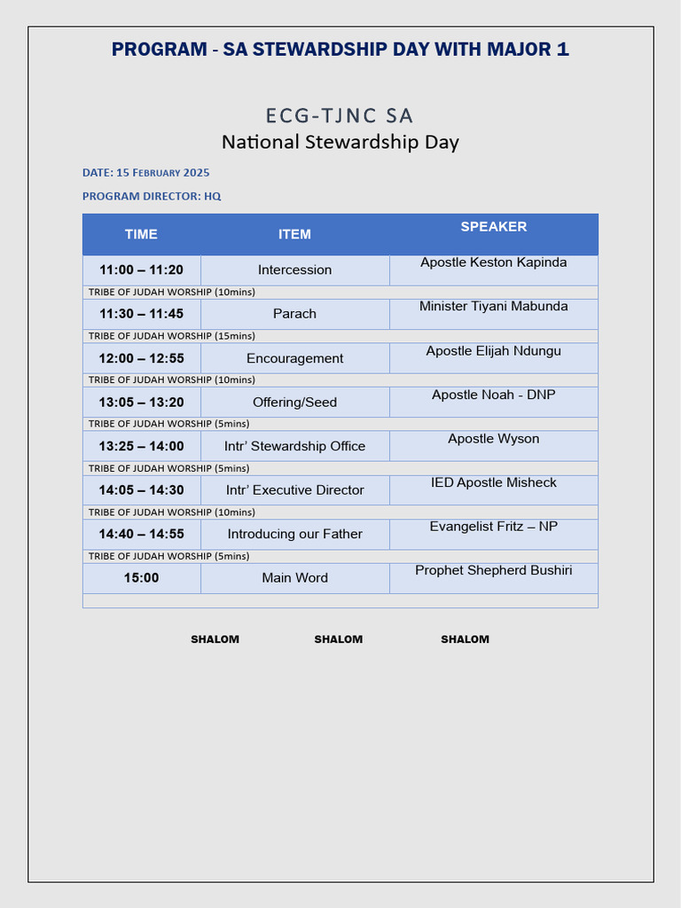 SA Stewardship Day Program 2025 | PDF