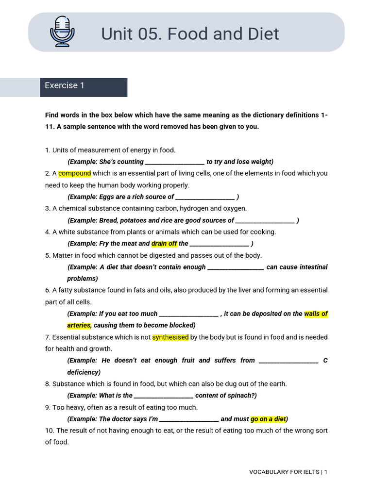 Vocabulary 5. Food and Diet | PDF | Foods | Dieting