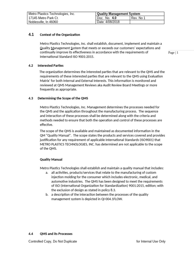4.0 CONTEXT of The Organization Policy | PDF | Quality Management ...