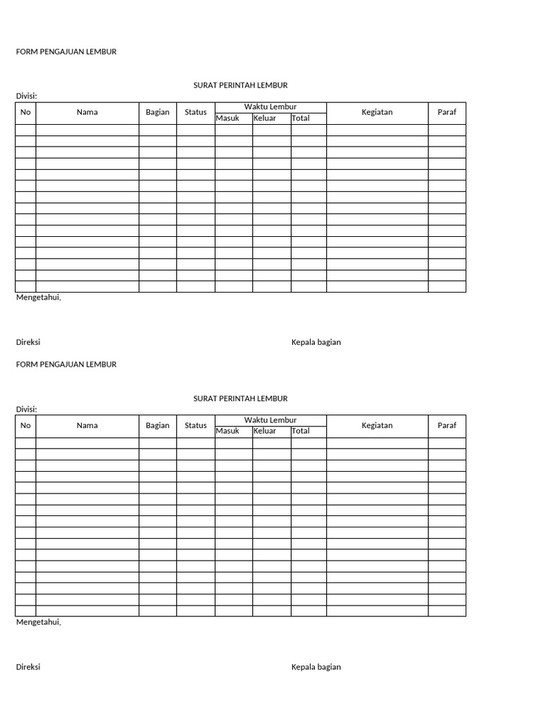 Form Lembur | PDF