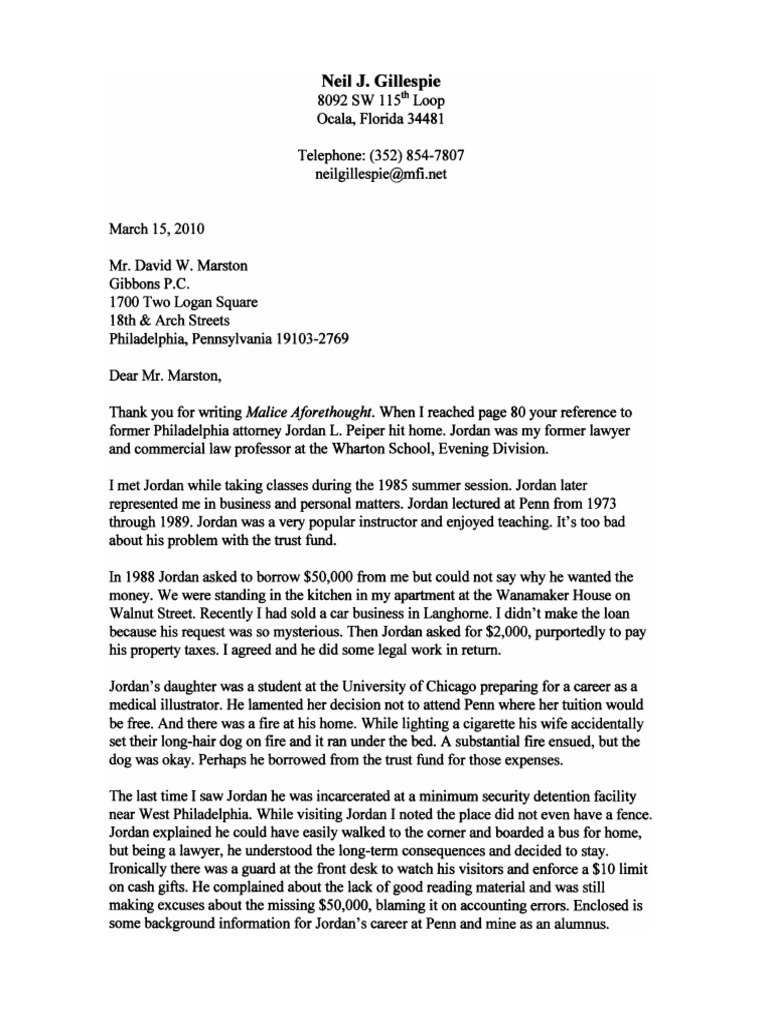 Letter To David W. Marston-Malice Aforethought | PDF | Americans With ...