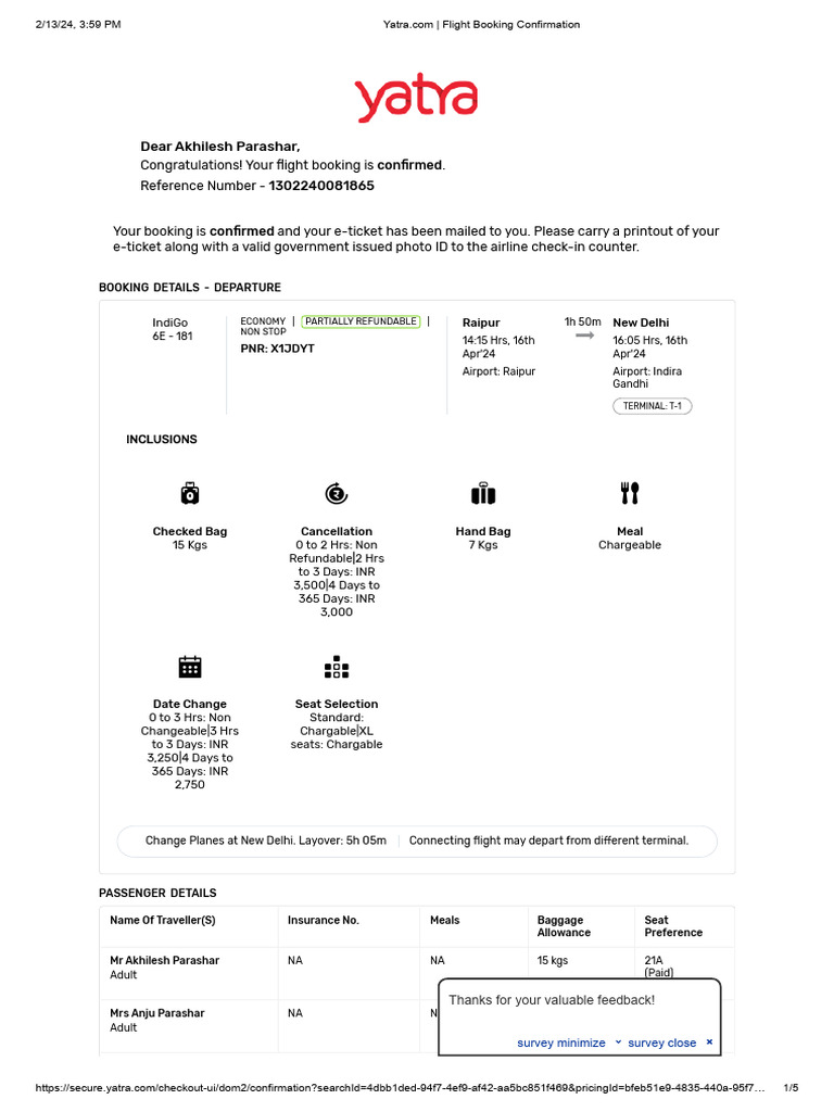 Flight Booking Confirmation | PDF