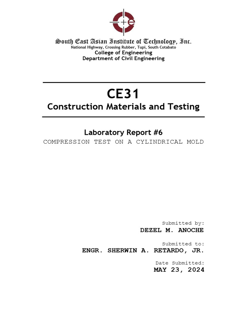 Lab Report: Compression Test On A Cylindrical Mold | PDF | Strength Of ...