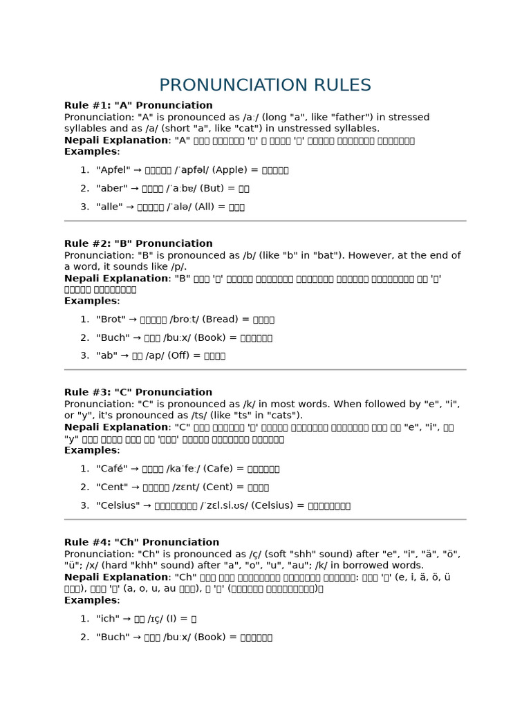 German Pronunciation Rules Guide | PDF | Stress (Linguistics) | Human Voice