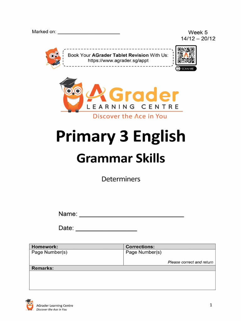 (Student) Week 5 - P3 Grammar (Determiners) | PDF
