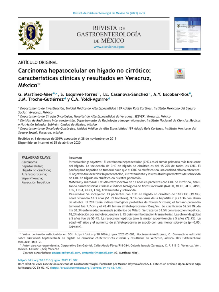 Carcinoma Hepatocelular en H Gado No Cirr Tico Cara - 2021 - Revista de Gastroe | PDF | Cirrosis ...