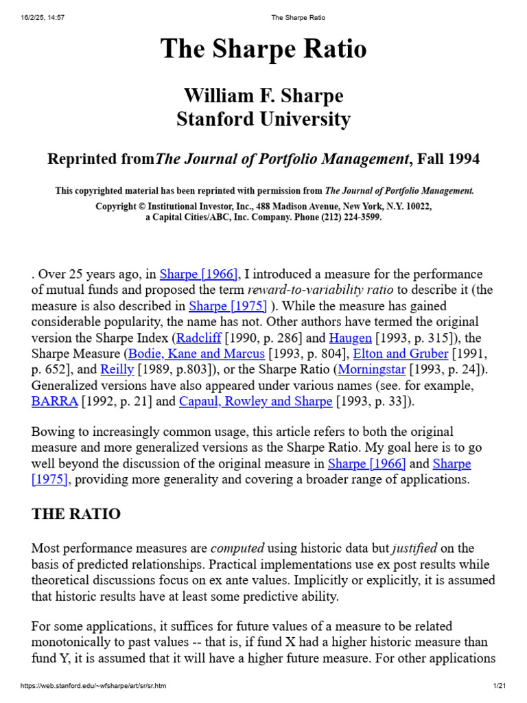 Ratio de sharpe | PDF | Sharpe Ratio | Investing