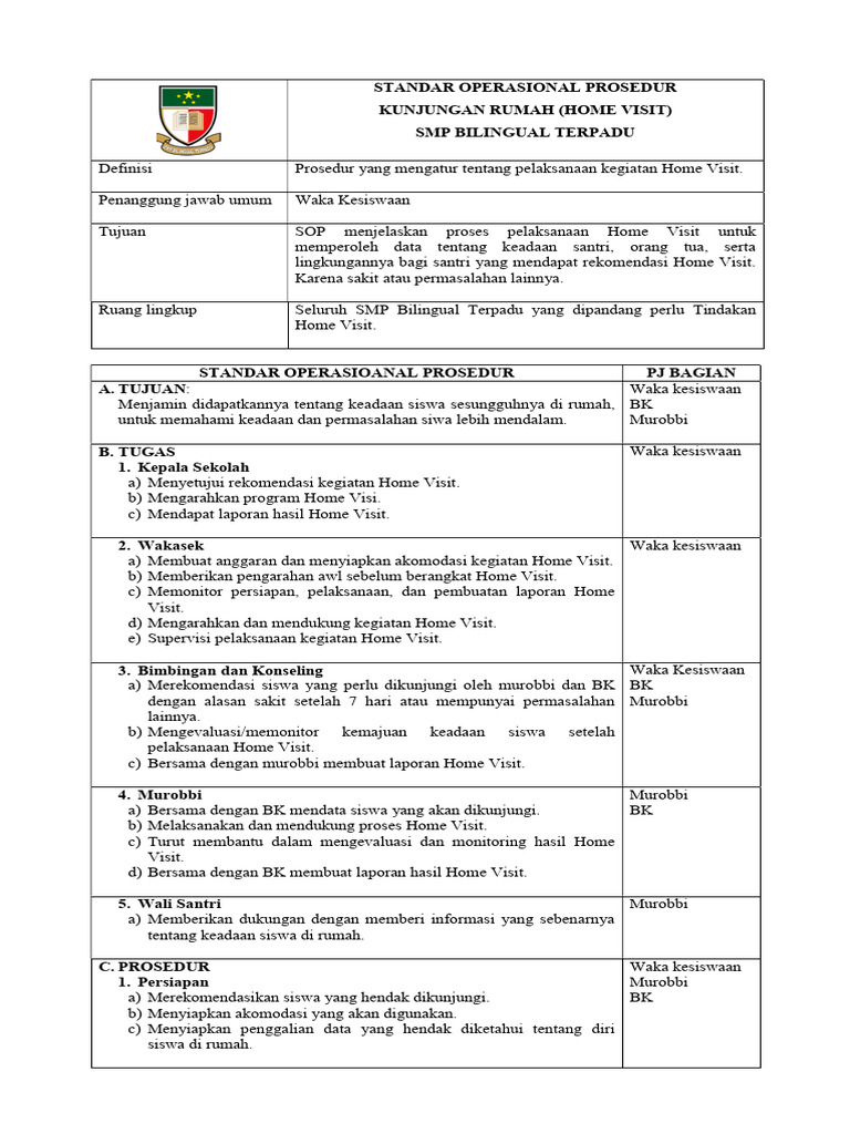 Sop Home Visit | PDF