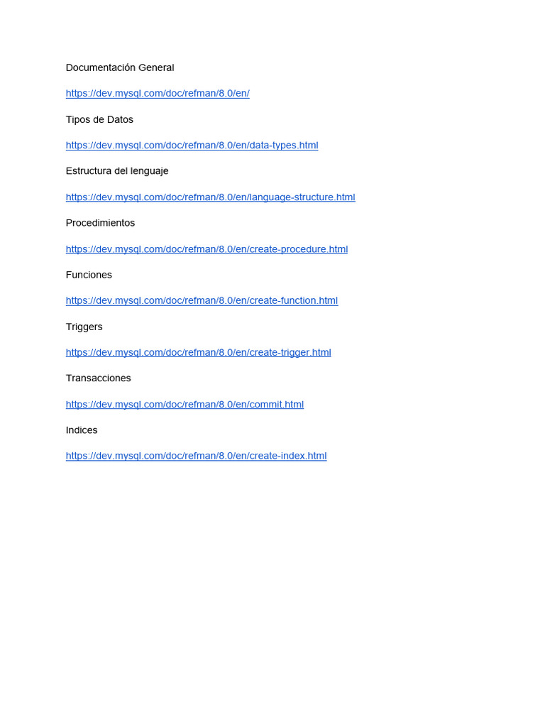 MYSQL - Links de Referencia | PDF