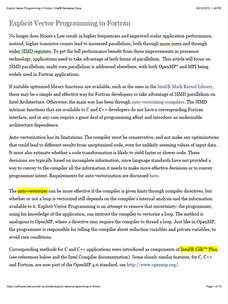 Explicit Vector Programming in Fortran - Intel® Developer Zone | PDF | Parallel Computing ...