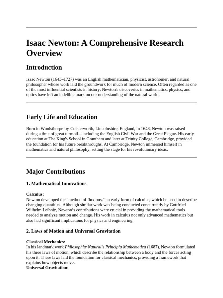 Isaac Newton Research | PDF | Isaac Newton | Physics