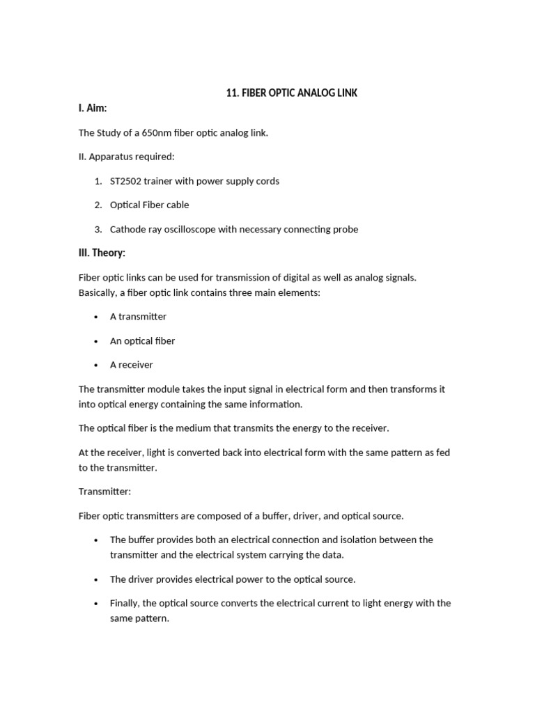 EXP 11 Fiber - Optic - Analog - Link | PDF | Optical Fiber | Power Supply