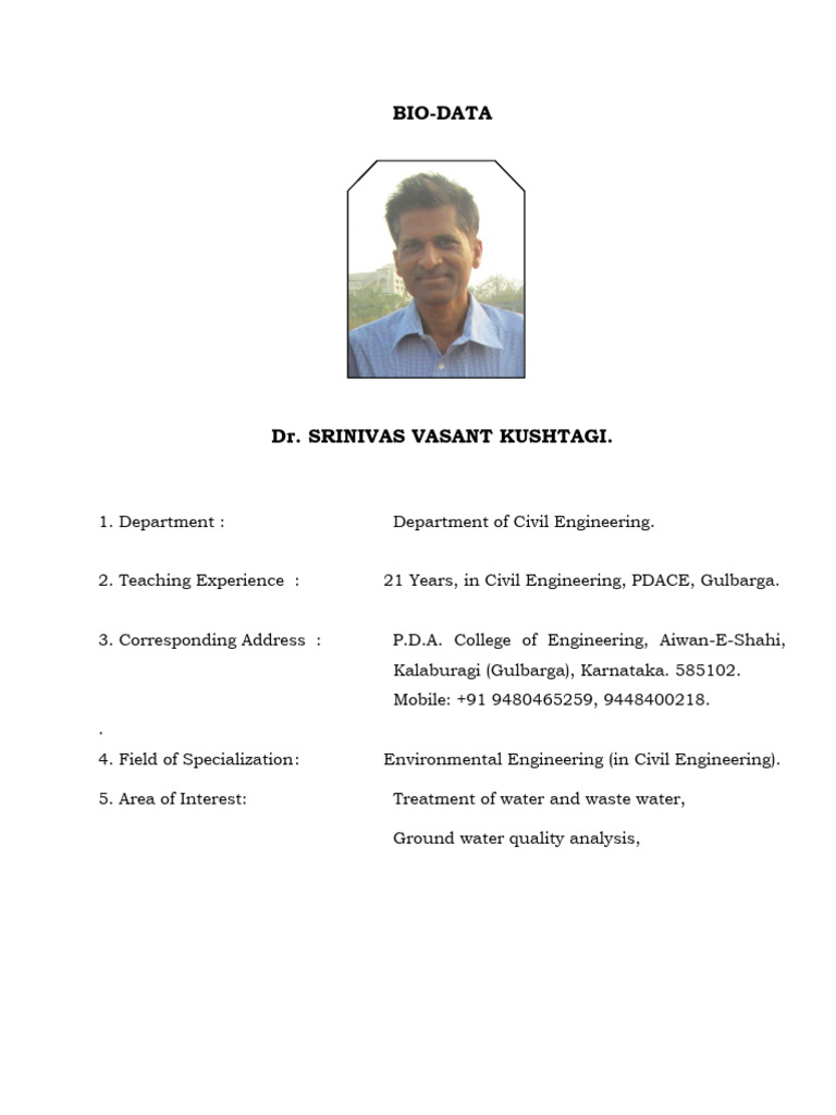 Civil_Dr_Srinivas_Kustagi_Resume | PDF | Water Quality | Environmental Science
