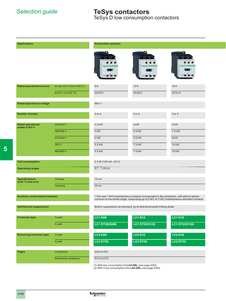 Schneider Contactor Catalogue 49 | PDF