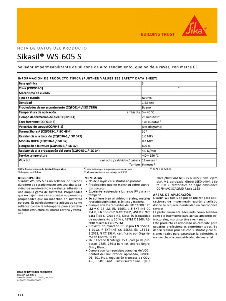 Sikasil Ws 605 S | PDF | Silicona