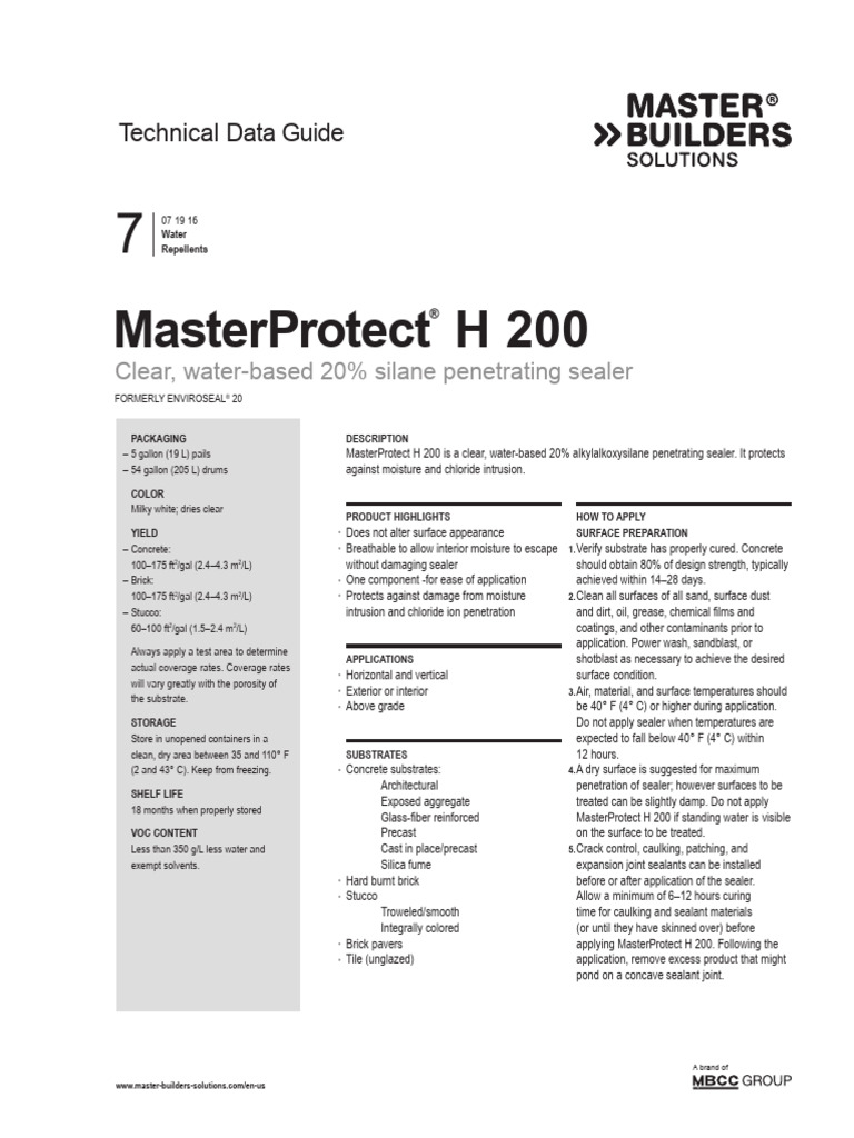MasterProtect H 200 Product Data 2027540 | PDF | Concrete | Materials