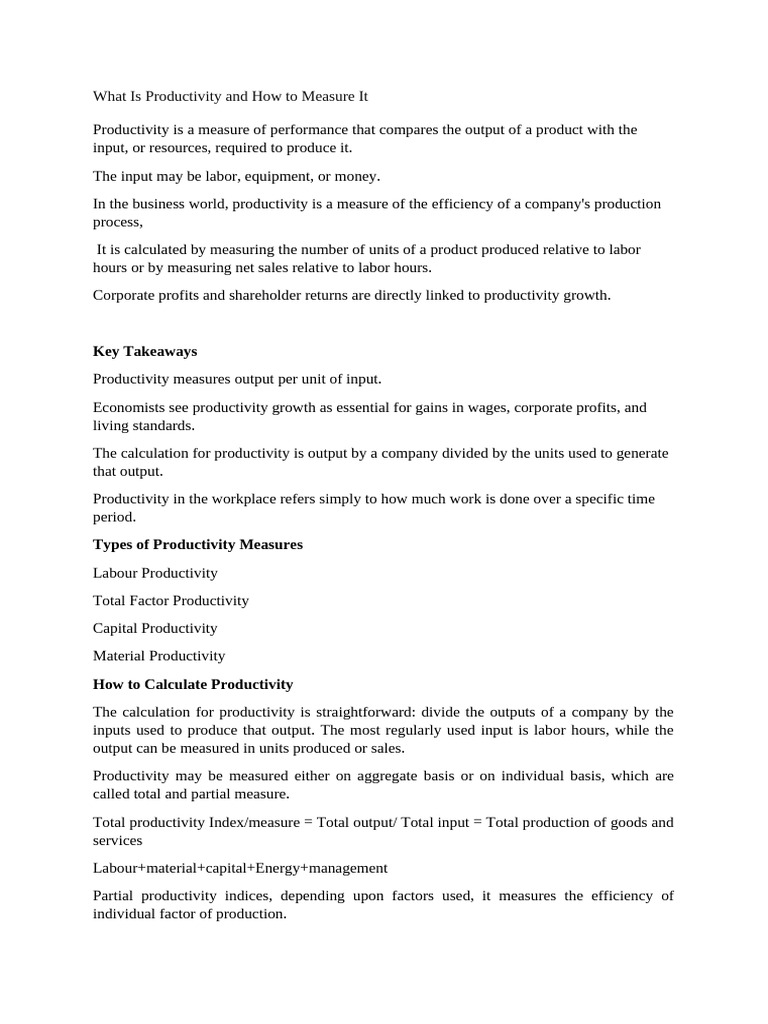 Understanding and Measuring Productivity | PDF | Factors Of Production ...