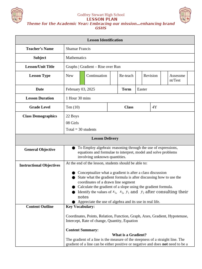 Lesson 9 - February 03, 2025 | PDF | Slope | Cartesian Coordinate System