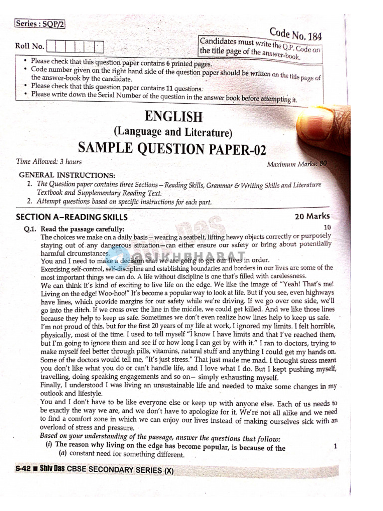 Sample Question Paper | PDF
