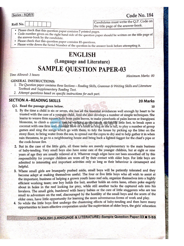 English Sample Paper | PDF