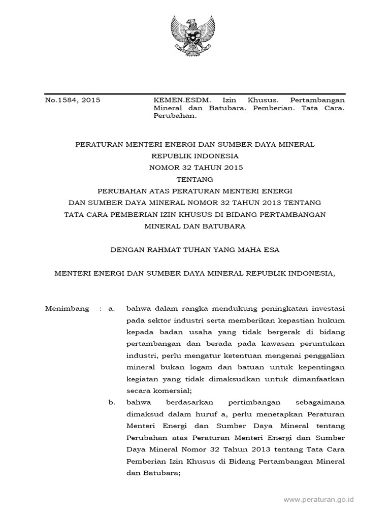 Permen ESDM Nomor 32 Tahun 2015 | PDF