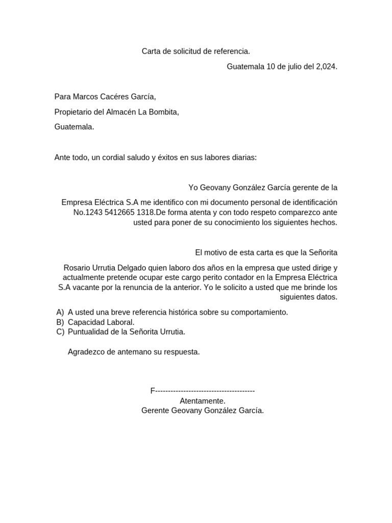 Carta de Referencia Laboral. | PDF