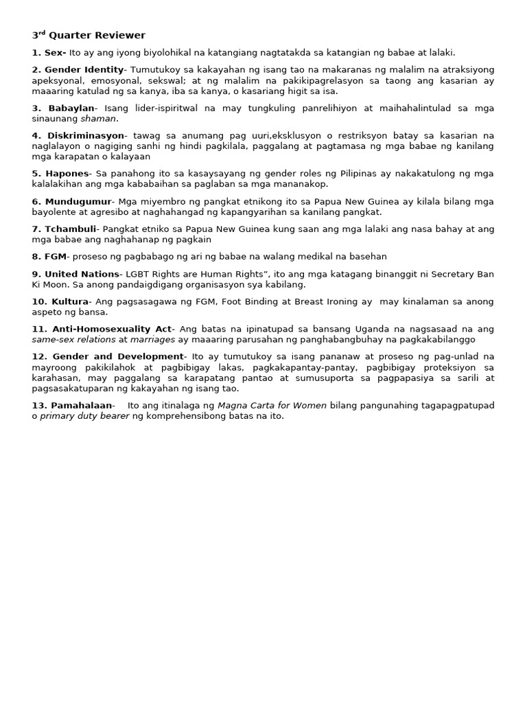 3rd Quarter Reviewer | PDF