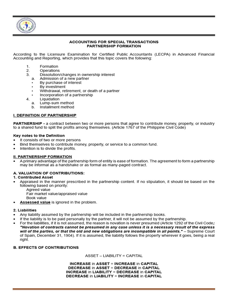 AFAR 01 Partnership Formation | PDF | Partnership | Balance Sheet